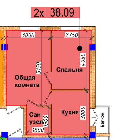 Спутник-6, 2/1/5 переуступка 38,09 м², сдача декабрь 2025 г.