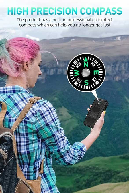 Power Bank солнечное зарядное устройство 36800 мАч+компас+ 2фонарика