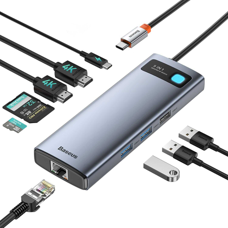 USB Hub Док станция Baseus 9в1 Typec CReader PD 100W 4K-120Hz Ethernet