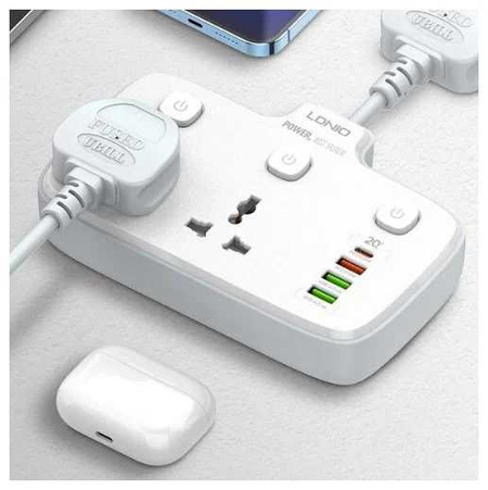 Удлинитель сетевой LDNIO SC2413 /2 розетки, 2 USB, 1PD Turbo, QC3.0,