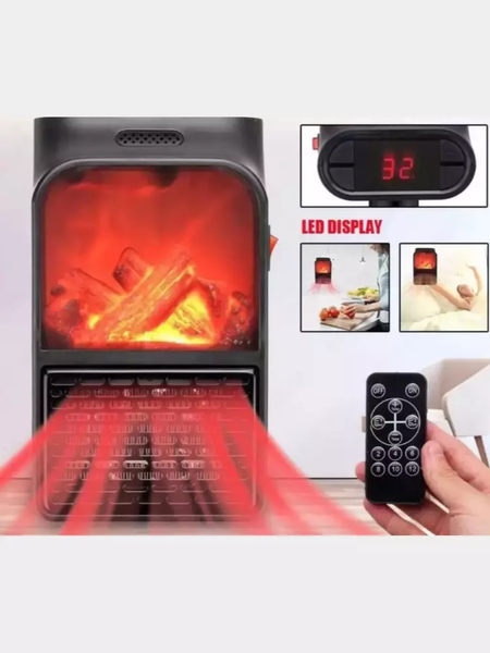 Mini isitgich Flame Heater, boshqaruv pulti bilan, 900 Vt, LCD displey