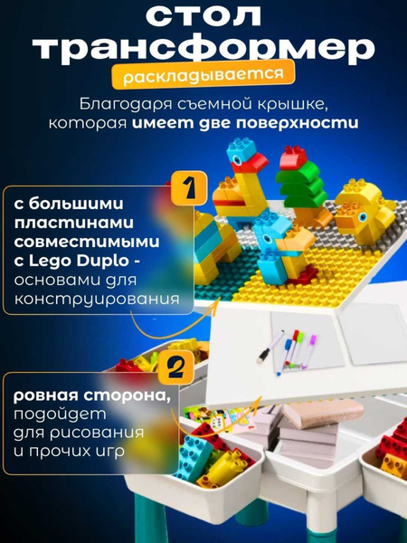 ЛЕГО Игрушки, детский комплект стол и стульчик из кубиков и со столом
