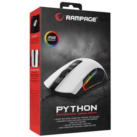 Белая игровая мышь Rampage SMX-R600 PYTHON White RGB Gaming Mouse