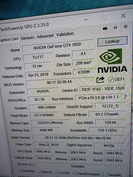 GeForce GTX 1650/ 4GB DirectX 12
