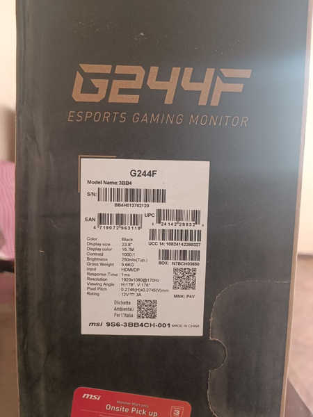 Monitor msi g244f fullhd 165hz ips 1ms gaming monitor