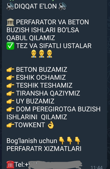 Beton buzish eshik ochish teshish xizmati