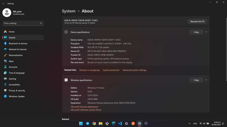 HP / Victus gameing i5 12th Gen, 12450H 2.00 GHz 16GB RAM 512GB SSD