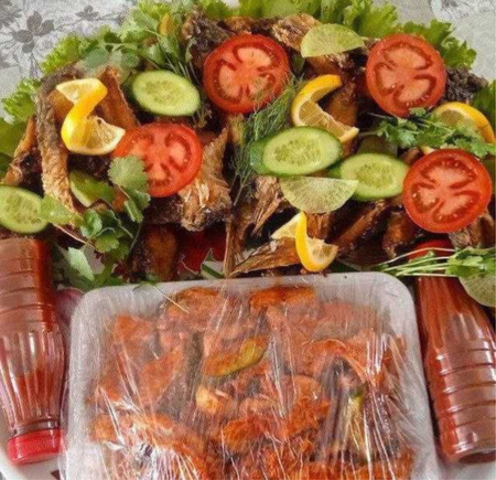 Sazan baliq , qovurilgan baliq , tirik baliq