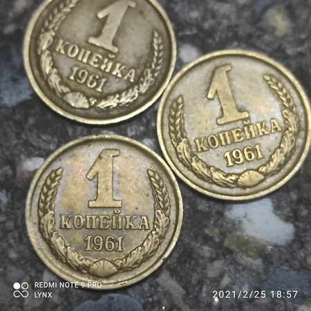 1 копейка 1961 года ость на 4 зерне