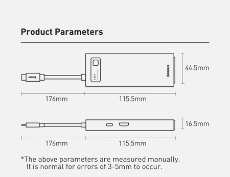 Baseus 5 in 1 Multifunctional Hub 4K-60Hz / PD-100W Metal Gleam Series