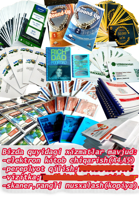 Tipografiya xizmatlari, Kitob chop etish, Книга печать, Типография