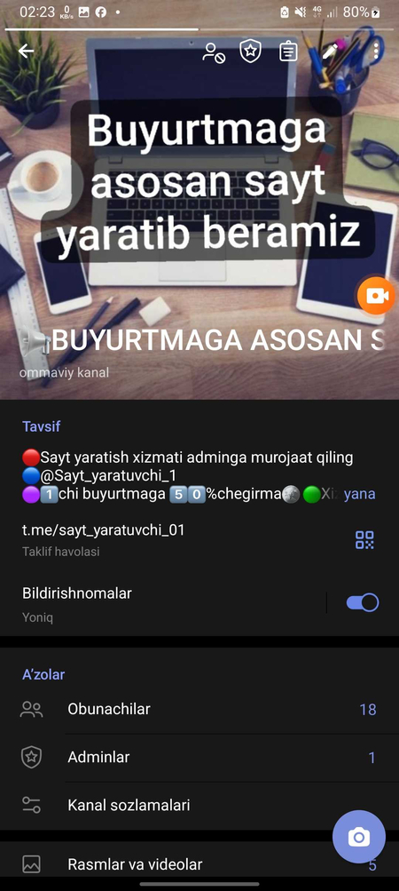 Sayt yaratib berish xizmati