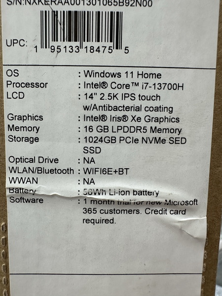 Acer swift 14.  I7-13700H 16/1 tb touch 2.5k