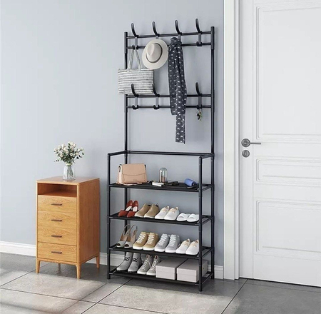 Вешалка для одежды в прихожую с полками для обуви New simple floor