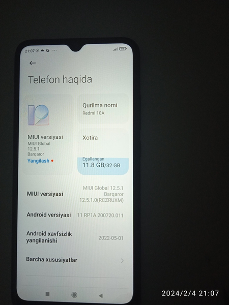 Redmi 10 A xotirasi 32 xolati ideal