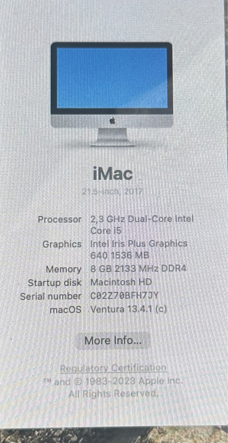 I Mac 2017 1 gb ichki xotira DDR4 Core i 5