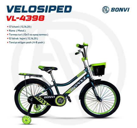 Bizda xar xil velosipedlar mavjud. Razmerlar:—12,14.16.20,24,26,28la