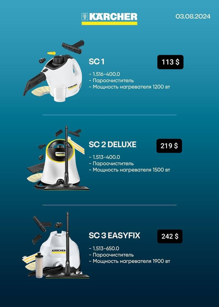 пароочиститель KARCHER SC 1/2/3 (DELUXE/EASYFIX) + доставка по городу