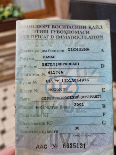 Damas 2001-yil rangi kul rang suvegi butun