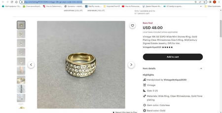 Кольцо покрытое золотом 750 пробы(18K GE), есть потертости,старое
