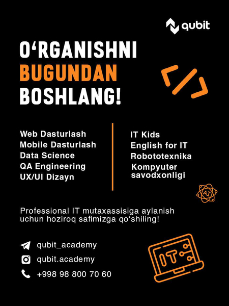 IT dasturlash kurlari: Backend Frontent Robototexnika DataScince