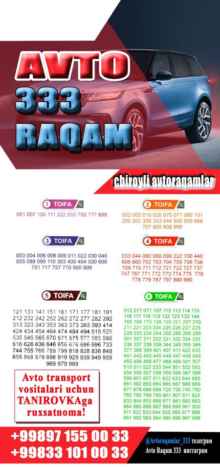 Avtoraqamlar 333     ИЩОНЧЛИ  ТЕЗ  АРЗОН НАРХЛАРДА