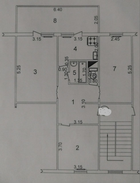 Юнусабад 15 квартал 3/4/4 Кирпичный дом 75м²,балкон 2*6,40