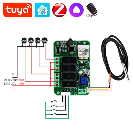 4x Канальное ZigBee реле с выходом на переключатели