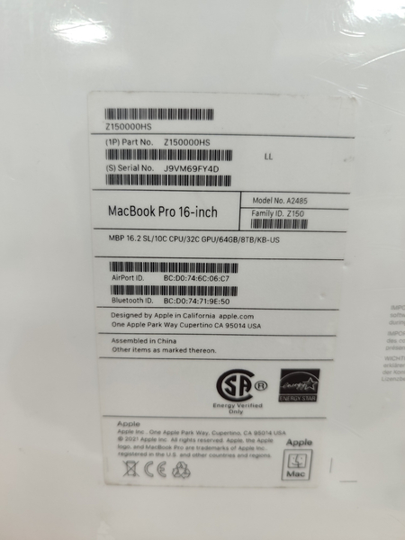 MacBook Pro 16-inch (yangi ) 64GB/8 TB