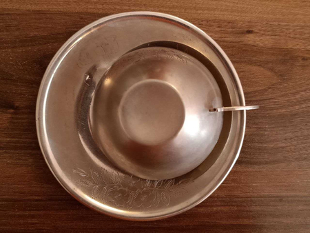 Серебряная чашка с блюдцем. 875 проба. Ручная работа.