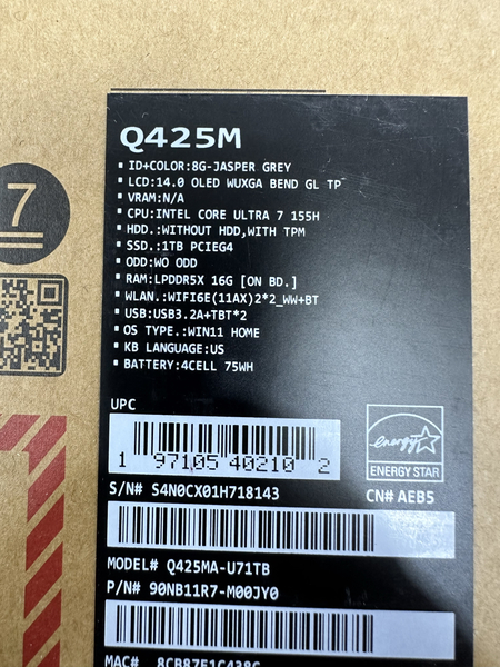 Новый запечатанный ASUS zenbook Q425 Ultra7