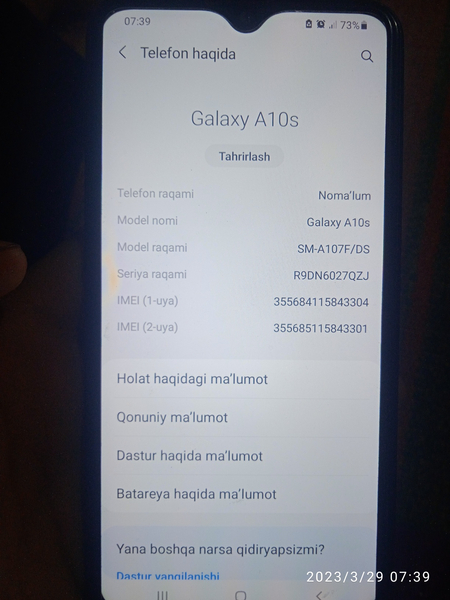Samsung a 10s 32/2 xolati zo'r yangi dakument koropka