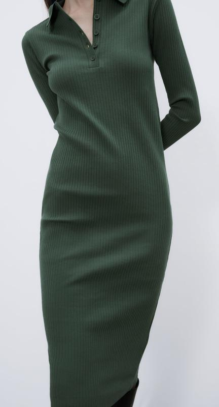 Зара длинное прямое платье в рубчик Zara