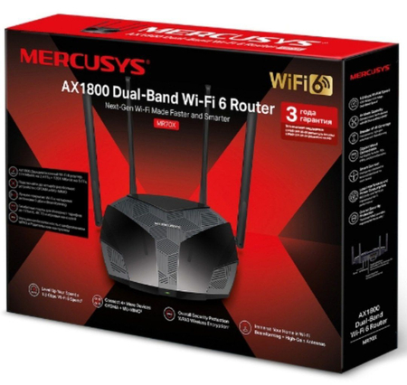 Роутер Mercusys MR70X AX1800 Wi‑Fi 6 (2 диапазона - 5Ггц и 2,4 Ггц) 
)