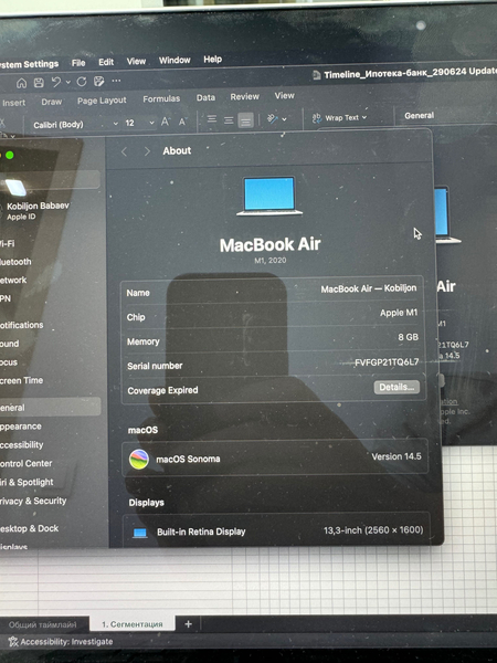 MacBook Air M1  holati yaxshi