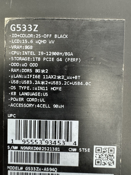 Почти новый ASUS ROG STRIX G533Z c 2 k экраном