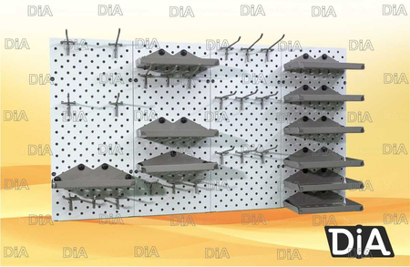 Teshilgan panel, перфопанель, do'konda ilgaklar uchun teshilgan panel