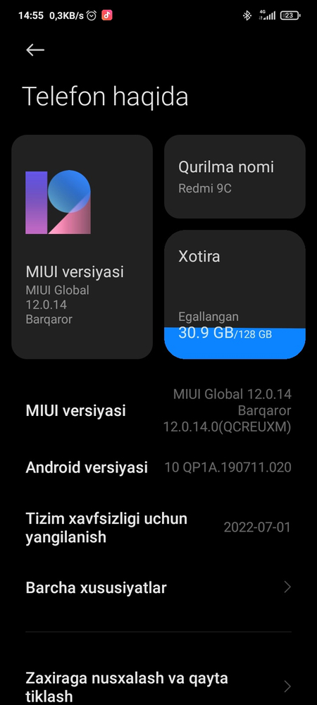 Redmi 9C    4/128 xotira