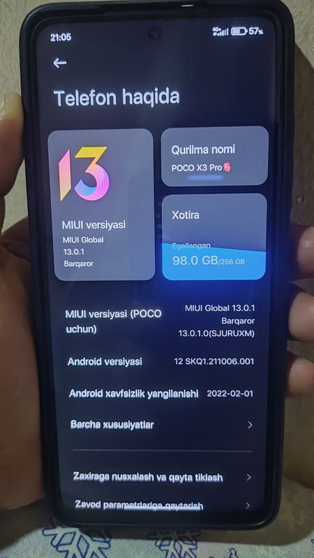 Pocco X3 pro 8+3/256gb xotira Karobka dakument Full