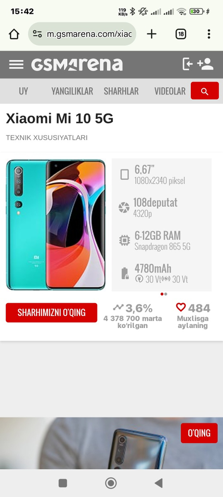 Mi 10 5g 8~128gb