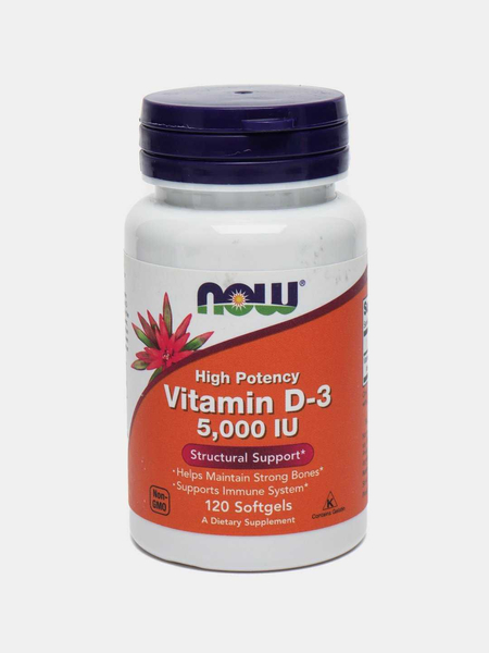 Витамины D3 Д3 Now Foods, 5000 IU, 125 мкг, 120 капсул