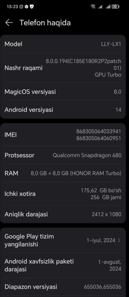 Honor x8b 8+8/256gb 2024