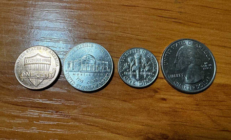 Американские монеты, 1 цент, 5 центов, 10 центов, 25 центов