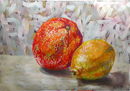 Рисованные гуашью фрукты для интерьера