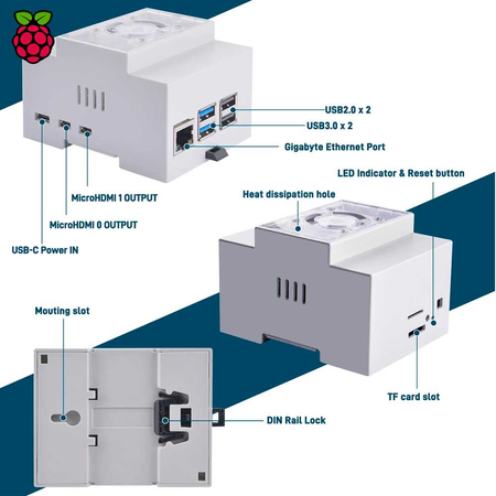 Корпус с двойным кулером для Raspberry Pi 5 - Din Rail Version