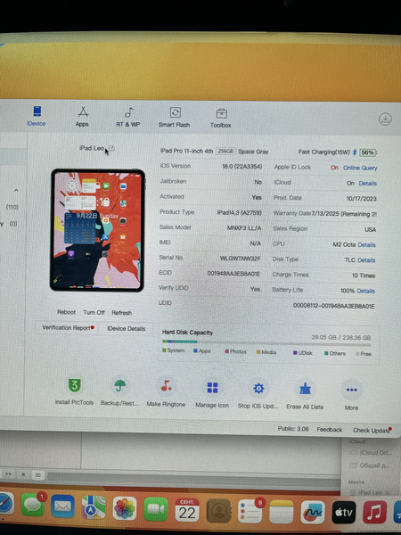 iPad Pro 11 inch 256GB M2 100%