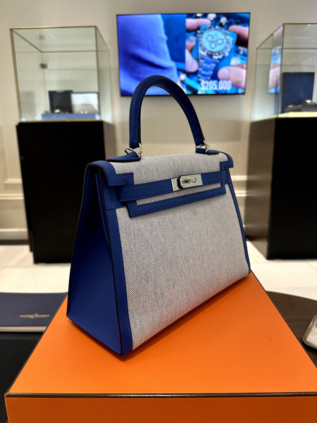 NEW Сумка Hermes Kelly 28 Limited Edition Bleu France Swift Toile