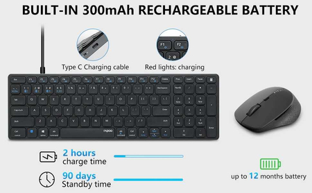 Беспроводная клавиатура и мышь RAPOO 9350M Bluetooth, 2,4 ГГц