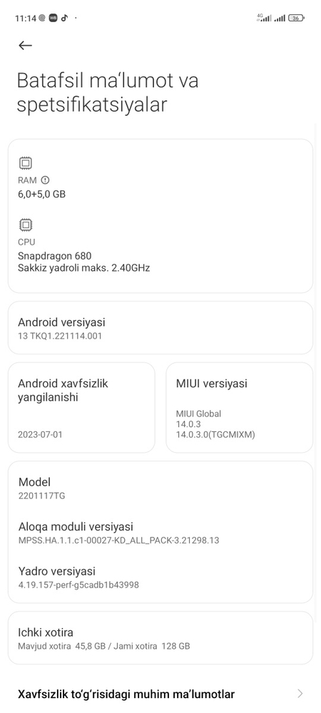 Redmi note 11 xolati gozal kar dok bor