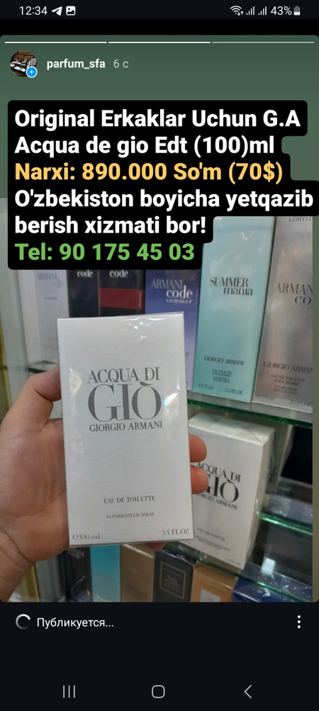 Original Erkaklar uchun G.A Acqua de Gio Edt 100ml